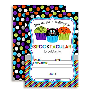Spooktacular Halloween Cupcake Birthday Party Invitations, 20 5x7 Fill In Cards with Twenty White Envelopes by AmandaCreation