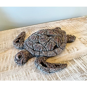 Sea Turtle Decorative Art Sculpture - Rustic Driftwood Finish - Nautical Ocean Beach Coastal Decor - Table Top or Wall Mount
