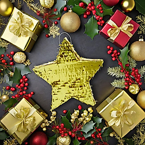 Sparkle and Bash Gold Star Pinata for Kids Birthday, Twinkle Twinkle Little Star Gender Reveal Party Decorations, Baby Shower (Small, 13 x 3 Inches)