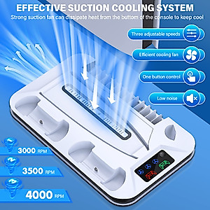 Stand with Cooling Fan and Dual Controller Charger for PS5 Cooling Station Accessories with Cooling Fan Controller Charging Station with 13 Game Slots Headset Holder(Not Fit PS5 Slim Versions)