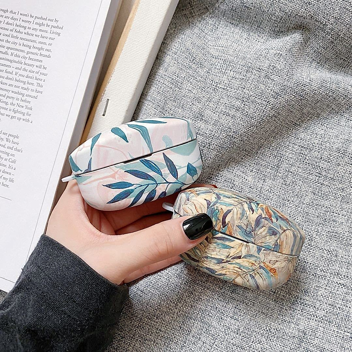 Sony WF-1000XM4 Earphone Case, Swishly Floral Leaves Pattern Design Anti-Drop & Shockproof Full Body Protection Earphone Case Cover with Keychain for Sony WF-1000XM4