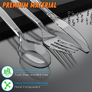 360 Count Plastic Silver Ware Heavy Duty, 120 Forks, 120 Spoons, 120 Knives, Heat Resistant & BPA Free Disposable SilverWare, Disposable Cutlery set, Premium Clear Utencils for Party Supply