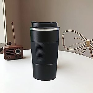 380ml/13 oz Travel Mug Tumbler Coffee Cup Vacuum Insulation with Lid Leakproof Stainless Steel Non-Slip Protective Cover Reusable for Hot&Cold Coffee Water Tea Drinks (13 oz, Black)