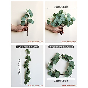 Forlaoers 6pcs Small Fake Plants Silver Dollar Eucalyptus Garland Silk Leaves Stems with Seeds Faux Flowers Bouquets Greenery for Decor Rectangular Floral Centerpieces, Grey Green, HY28015