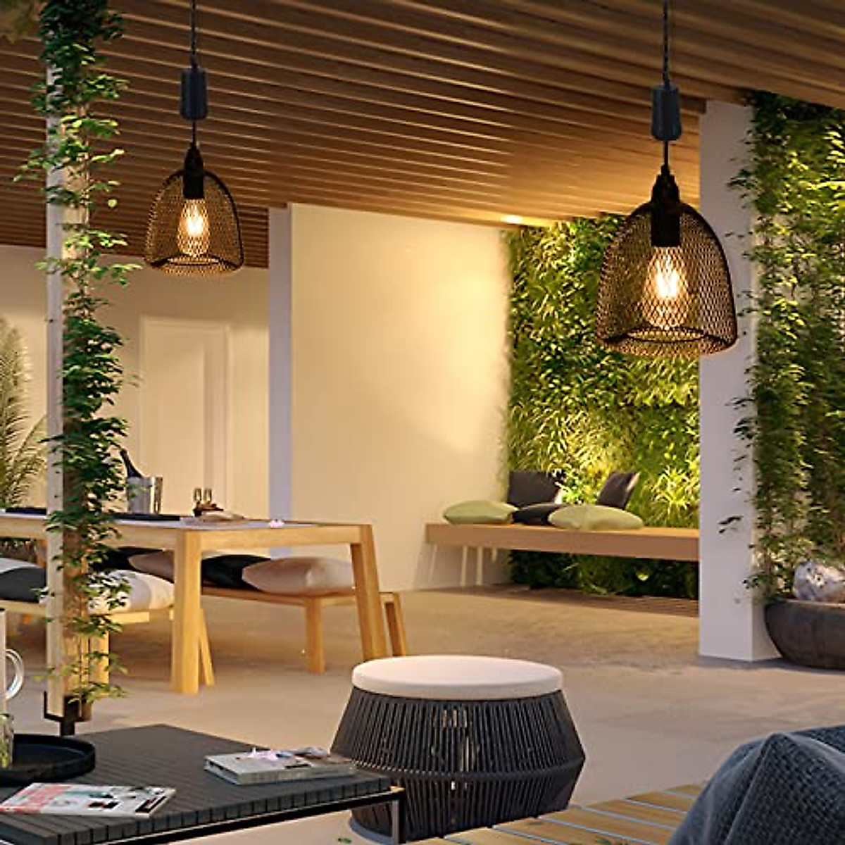 Battery Operated Hanging Light with 6 Hours Timer, Outdoor Indoor Decorative Lantern Chandelier Pendent Haning Metal Black Hanging Lamp for Patio Bar Yard Garden Porch Home…