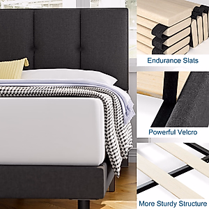 Generic Full Size Bed Frame Upholstered Platform with Headboard, Linen Fabric Wrap, Strong Frame and Wooden Slats Support, Easy Assembly No Box Spring Needed,Non-Slip and Noiseless, D Dark Grey