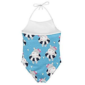 KiuLoam Cute Hippo Animals Blue Girls Bikini Summer Beach Swimsuit Rash Guard UV Protection for 5-6 Years Kids 1 Piece