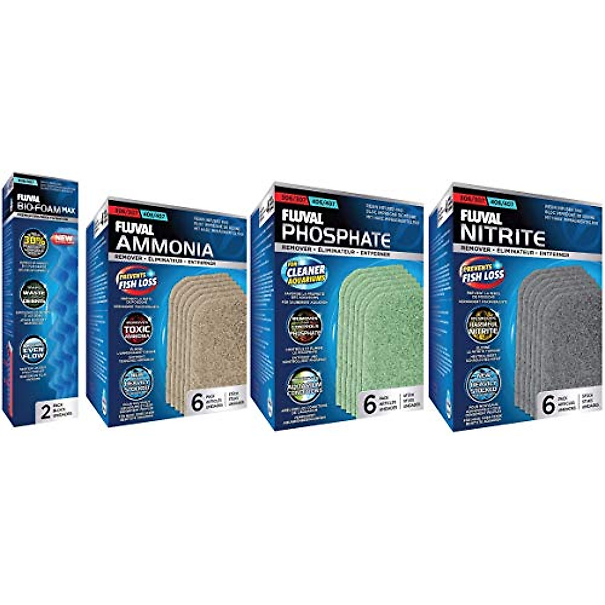 Fluval Bundle of 4 Replacement Medias for 407 Aquarium Filters: Bio-Foam, Ammonia Remover, Phosphate Remover, Nitrite Remover