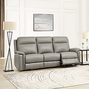 Hydeline Stanfield Zero Gravity Power Recline and Headrest Top Grain Leather Sofa Couch, Concrete, Memory Foam, Pocket Coils and Control Panel