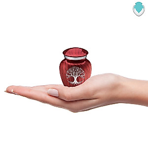 GetUrns Keepsake Embrace Tree of Life Cremation Urn with Custom Engraving (Pearl Candy Red)