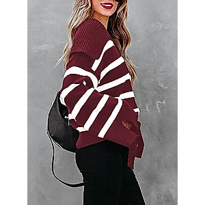 SHEWIN Womens Fashion Sexy V Neck Sweater Casual Bell Sleeve Cute Knit Tops Lapel Collar Winter Clothes for Women 2023 Biking Red Large