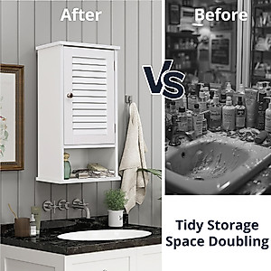 FRALIMK Bathroom Wall Cabinet, Single Door Over The Toilet Storage, Adjustable Shelves, Louver Door, Space Saver, Wall Mounted Organizer, 13 * 25 inches