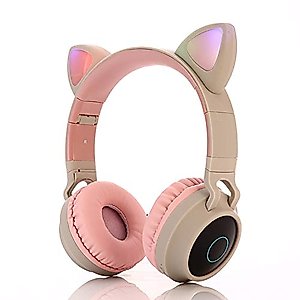 KK KIMKEN Cat Ear Headphones – Kids Headphones Bluetooth – Wireless Headphones for Girls – Foldable and Portable Cute Headphones – Volume Control and LED Light – Stable Connection and Clear Sound