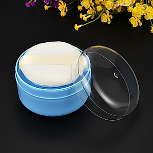 Gejoy 2 Sets 3.5 x 2.4” Large Baby After-Bath Powder Puff Box Empty Body Powder Container with Bath Powder Puffs and Sifter for Home and Travel