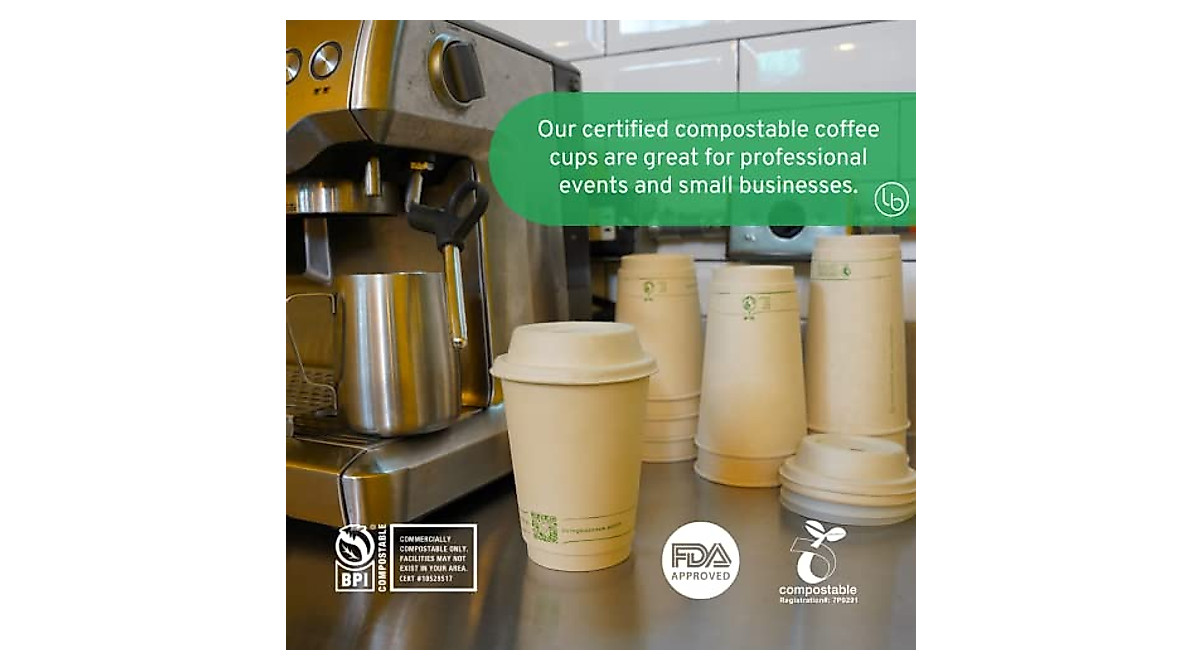 Eco-Friendly 12oz Compostable Coffee Cups with Insulation | Living Balance