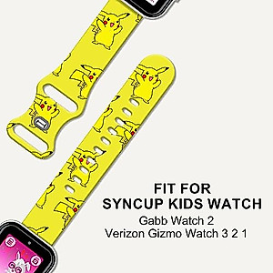Cute Cartoon Bands Compatible for SyncUP Kids Watch Band, Gabb Watch Bands, Gizmo Watch 3/2/1 Band Replacement, 20mm Chic Pattern Strap Silicone Sport Wristbands for Boys Girls (Yellow)