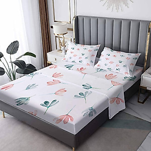 Flower Sheets Full Size, Floral Botanical Bed Sheets, Patterned Bedding Sheets & Pillowcases 4 Piece Set - Soft Microfiber Deep Pocket Fitted Sheet & Flat Sheet & 2 Pillow Cases S3-&-220