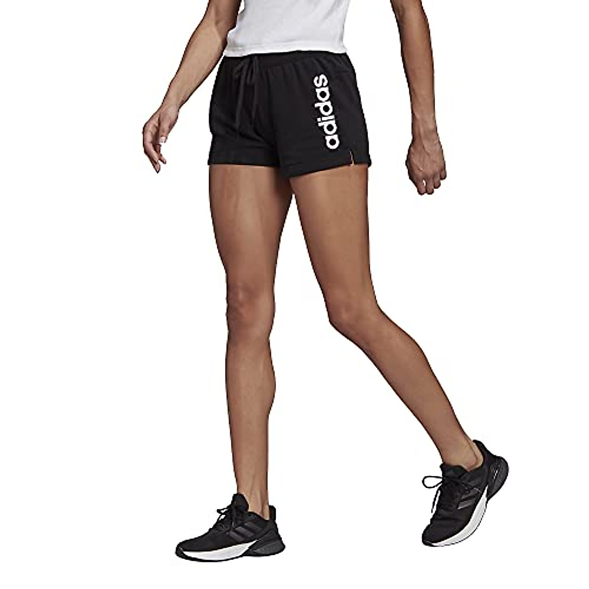 adidas Women's Essentials Slim Logo Shorts, Core Black/White, Medium