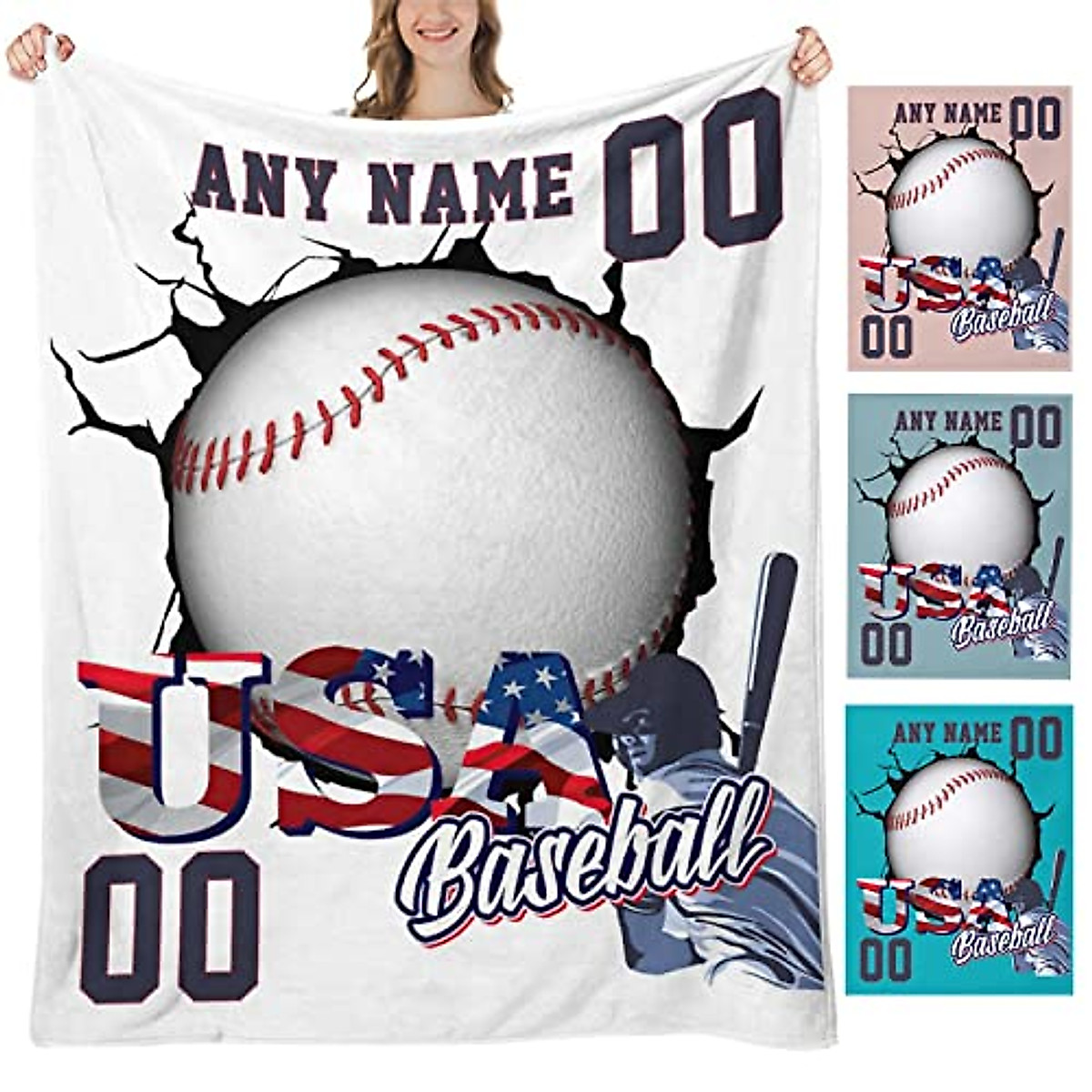 Baseball Blanket Personalized Name Blanket for Kids Adults Custom Baseball Blankets with Name Sports Customized Throw Blanket for Boys Mens Gifts 30"*40"