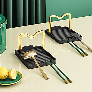 BYBYCD Spoon Rest Kitchen Stove Holder Heat Resistant Aluminum Space Saving Storage Organizer Utensil Rack(white&gold)