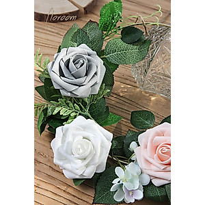 Floroom Artificial Flowers 50pcs Realistic White Foam Fake Roses with Stems for DIY Wedding Bouquets Baby Shower Centerpieces Floral Arrangements Party Tables Home Decorations