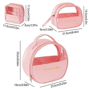 ZIOSINM Makeup Bag set, 3 Pieces Travel Make up Bag with Large Capacity, Clear & Waterproof Cosmetic Bags, Wash Bags Toiletry Bags for Travel (pink)