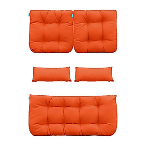 QILLOWAY Outdoor Patio Wicker Seat Cushions Group Loveseat/Two U-Shape/Two Lumbar Pillows for Patio Furniture,Wicker Loveseat,Bench,Porch,Settee of 5 (Orange)