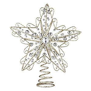Suixing Christmas Tree Topper 8in Wire Five-Pointed Star Treetop Party Supplies Xmas Decor Home Hotel Office Gold