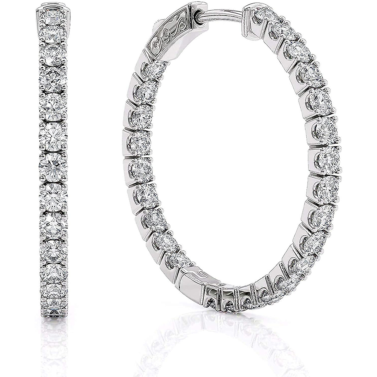 3 Carat Moissanite Inside Out Hoop Earrings for Women in 925 Sterling Silver (G-H, VS, cttw, DEW) Secure Lock by Beverly Hills Jewelers