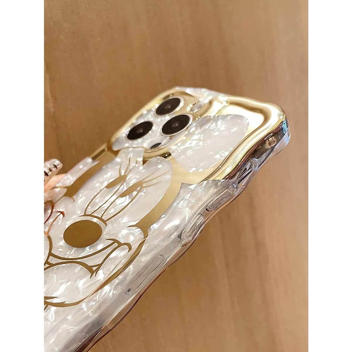 Filaco Cute Case for iPhone 14 Pro Max, Curly Wave Frame Shape Minnie Glitter Cover, Slim Thin Full Camera Lens Protection Case for Women & Girls