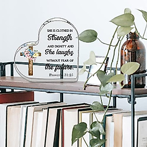 Christian Gifts Religious Gifts Scripture Gifts for Women Inspirational Gifts with Bible Verse and Prayers Religious Gifts Acrylic Heart Keepsake for Best Friends（Strength and Dignity）