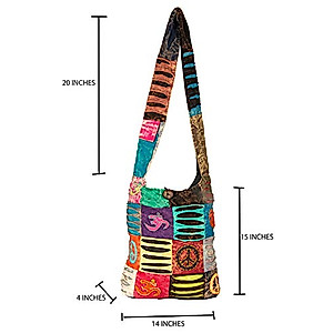 Blue Red Hobo Cotton Sling Cross Body Messenger Shoulder Bag Hippie Boho Bohemian Light Roomy Spacious (COLORFUL OM)