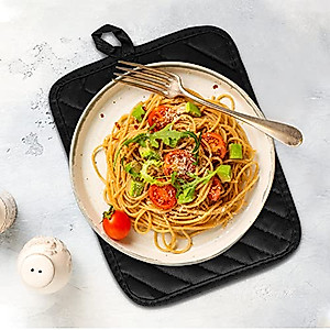 R HORSE 6Pcs Pot Holder with Pocket for Kitchen Black Pocket Pot Holder Set Cotton Heat Resistant Potholder Terry Cloth Coaster Kitchen Hot Pad Oven Mitts Hot Pads Trivet for Baking Cooking 7''x9''