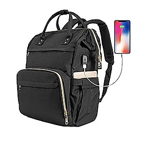 Erihop Laptop Backpack Women 17 Inch Laptop Bag Fashion Backpack Purse, Work Backpack Tote Computer Bag with Charging Port Travel Backpack, Black