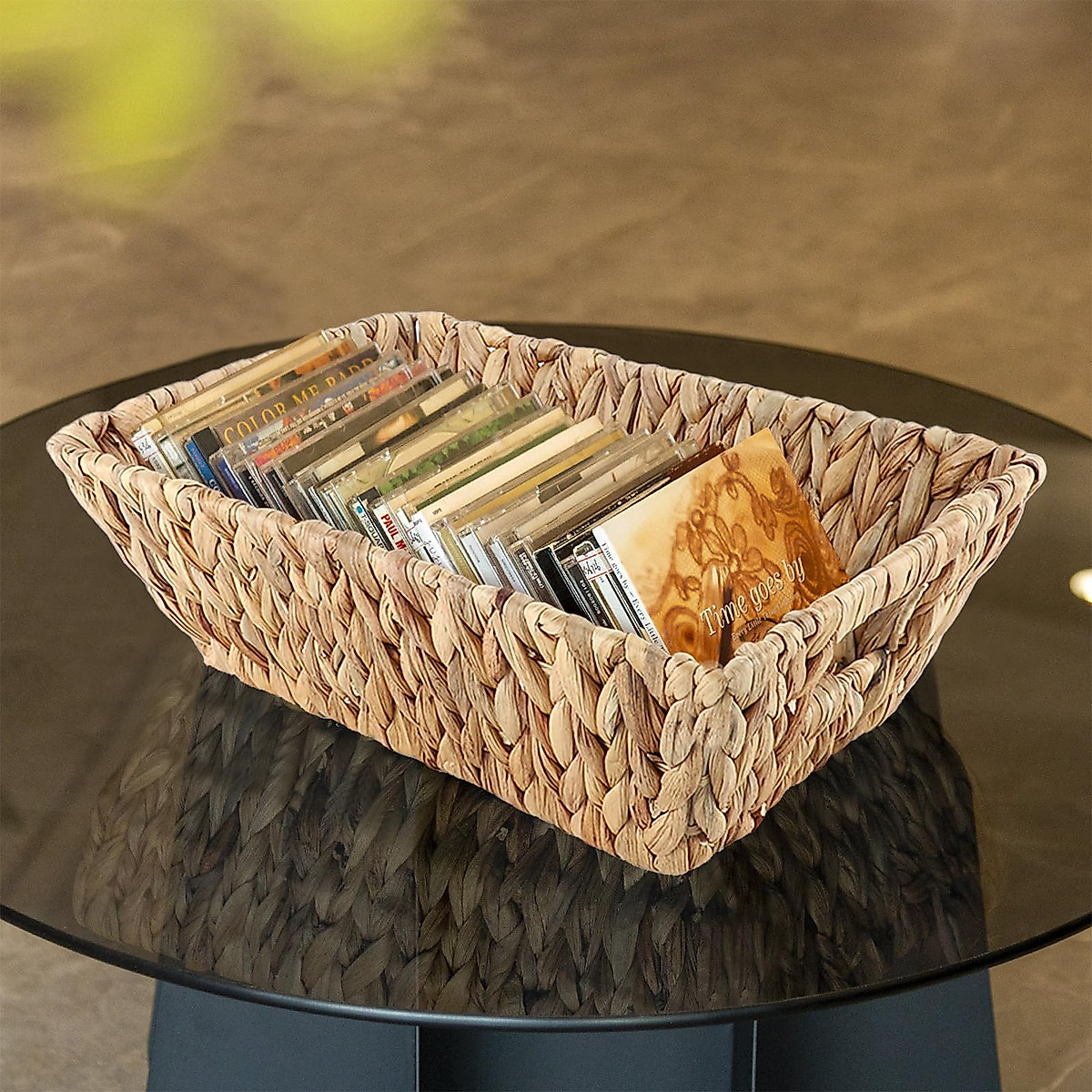 JLKIMZVO Water Hyacinth Baskets With Handles for Organizing Shelves Natural Wicker Baskets for Organization, Hand-Woven Storage Baskets