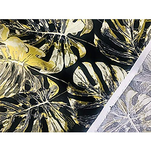 Black & Green Palm Banana Leaf Print Fabric Tropical Leaves Cotton Curtain Material Upholstery - 55 inches Wide (Sold by The Yard)