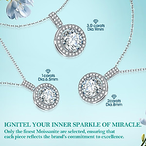 Miraclife Moissanite Pendant Necklace for Women,1ct-3ct Halo Round 925 Sterling Silver with 18K White Gold Plated, Include Jewelry Box,with Certificate (2ct)