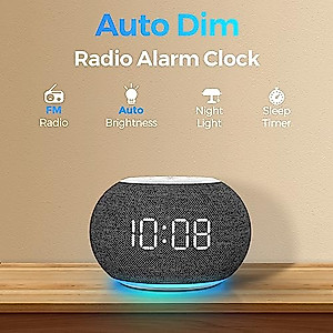 REACHER Auto Dimmable Alarm Clock Radio for Bedrooms, Improved Reception FM Radio, 9 Color Night Light, 0-100% Dimmer, 7 Wake Up Sounds, Sleep Timer, Small Digital Clock for Bedside