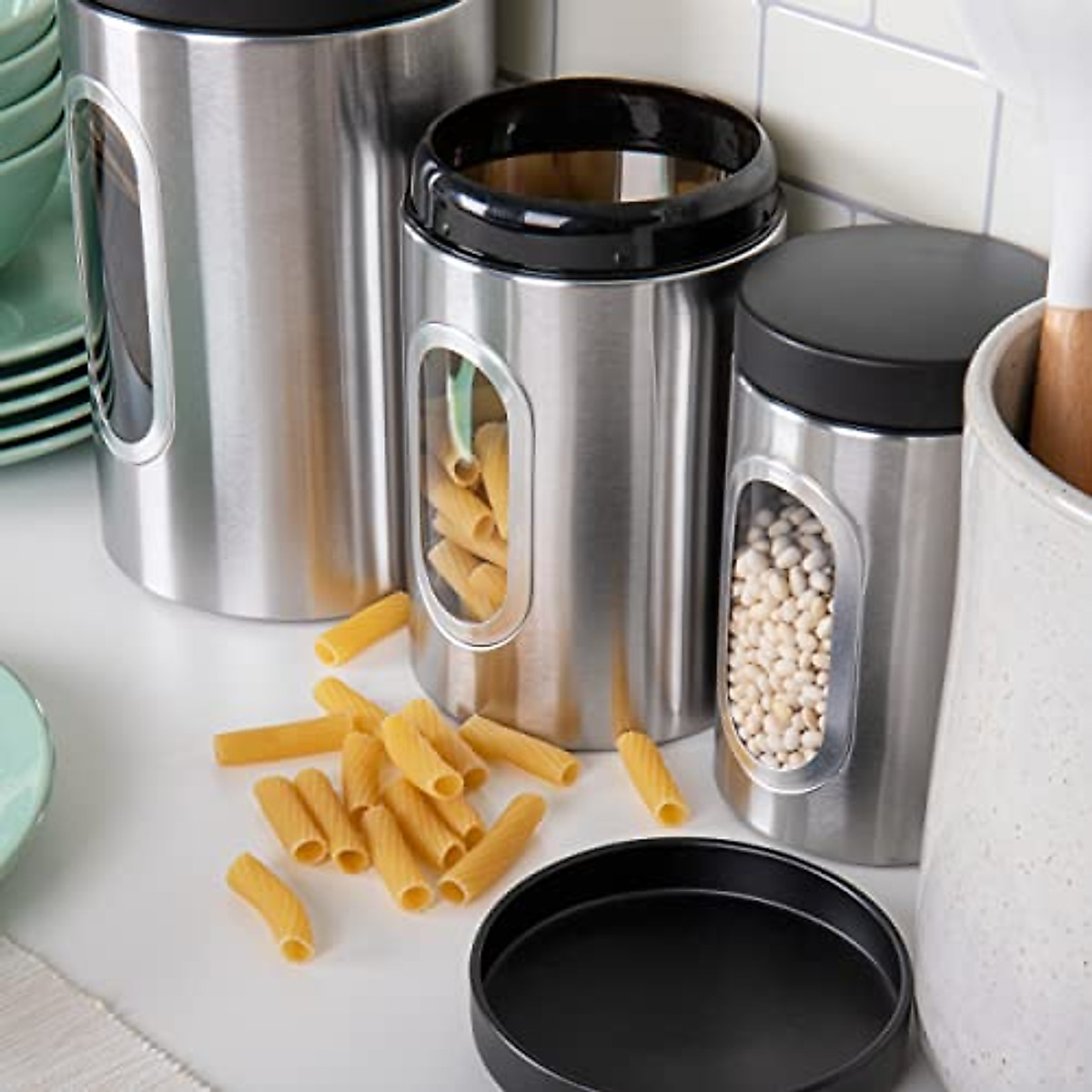 Mind Reader 3 Piece Canister Set, 1, 1.5, 2 Quart, Silver with Black