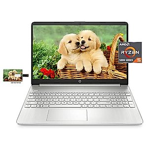 Newest HP 15 Business Laptop, AMD Ryzen 5 5500U, 15.6inch FHD Display, 16GB RAM, 512GB SSD, Wi-Fi 5, Bluetooth, Webcam, Windows 10 Pro | 32GB Tela USB Card Silver 15-ef2127wm