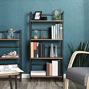 VASAGLE Industrial Bookshelf, Folding Bookcase, 4-Tier Ladder Shelf, Wood Look Accent Furniture with Metal Frame, for Home Office Sturdy and Stable ULLS88X