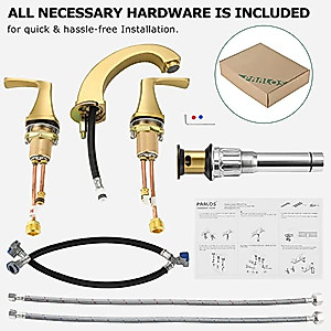 PARLOS 2-Handle Widespread Bathroom Faucet with Metal Pop Up Drain and cUPC Faucet Supply Lines, Brushed Gold, Doris 1417208