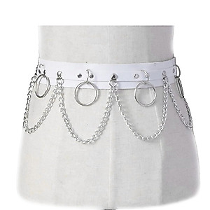 TWINKLEDE Punk Leather Belly Waist Chain Belt Circle Body Chains Festival Rave Body Chain Jewelry for Women and Girls (White)