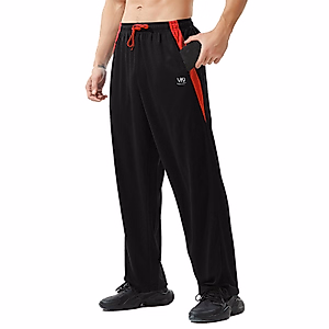 ZEROWELL Men’s Athletic Pants with Zipper Pockets Open Bottom Lightweight Sweatpants, for Workout, Running, Gym, Training (1224-Black XL)
