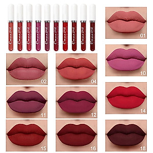 evpct CmaaDU 10Pcs Liquid Matte Matt Lipstick Set for Black Women, Dark Deep Bright Ruby Sexy Brick Mauve Plum Red Violet Purple Matte Lipstick Long Lasting Lipstick 24 hour Waterproof Lip Gloss Matte