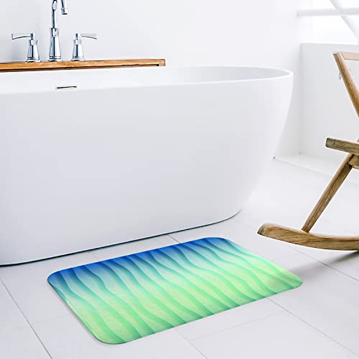 Sunteeny Front Door Mat, Simple Abstract Geometry Blue Green Gradient Lines Doormat Non-Slip Kitchen Mat Washable Indoor Outdoor Bathroom Rugs for Entry, Kitchen, Patio 18" x 30"
