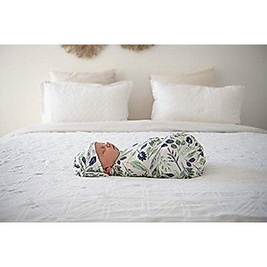 Terriboo Baby Receiving Blanket Newborn Wrap for Baby Girl and Boy Leaf Printed Swaddle Beanie Set (Green)