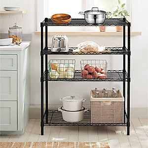 Txxplv 4 Tier Storage Shelves Wire Shelving Unit, Adjustable Metal Storage Rack for Kitchen Bathroom with Leveling Feet (Black)