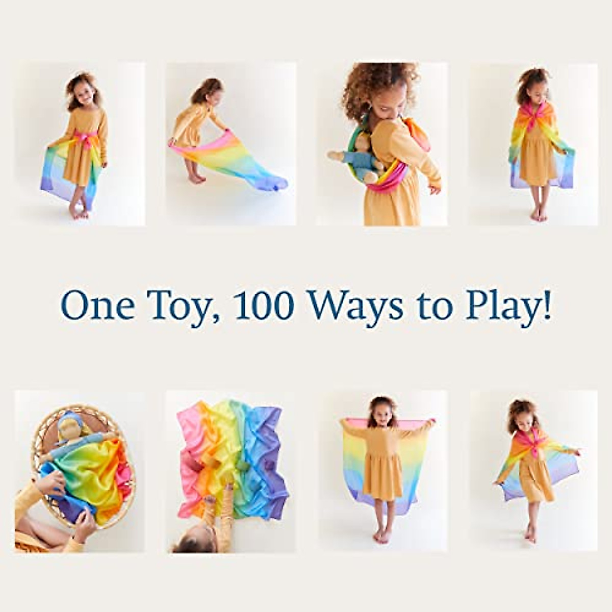 Sarah's Silks Enchanted Playsilk | 100% Silk Sensory Toys for Toddlers | Square Scarves, Montessori and Waldorf Toys for Pretend Play - Rainbow