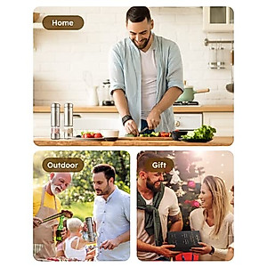 Sangcon Electric Salt and Pepper Grinder Set - USB Rechargeable - Automatic Black Pepper & Sea Salt Spice Mill - Adjustable Coarseness - One Hand Operation - LED Light Refillable - Metallic Gunmetal